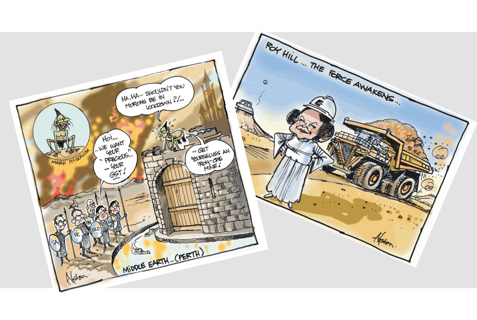 Editorial cartoons by Dean Alston. - National Mining Day