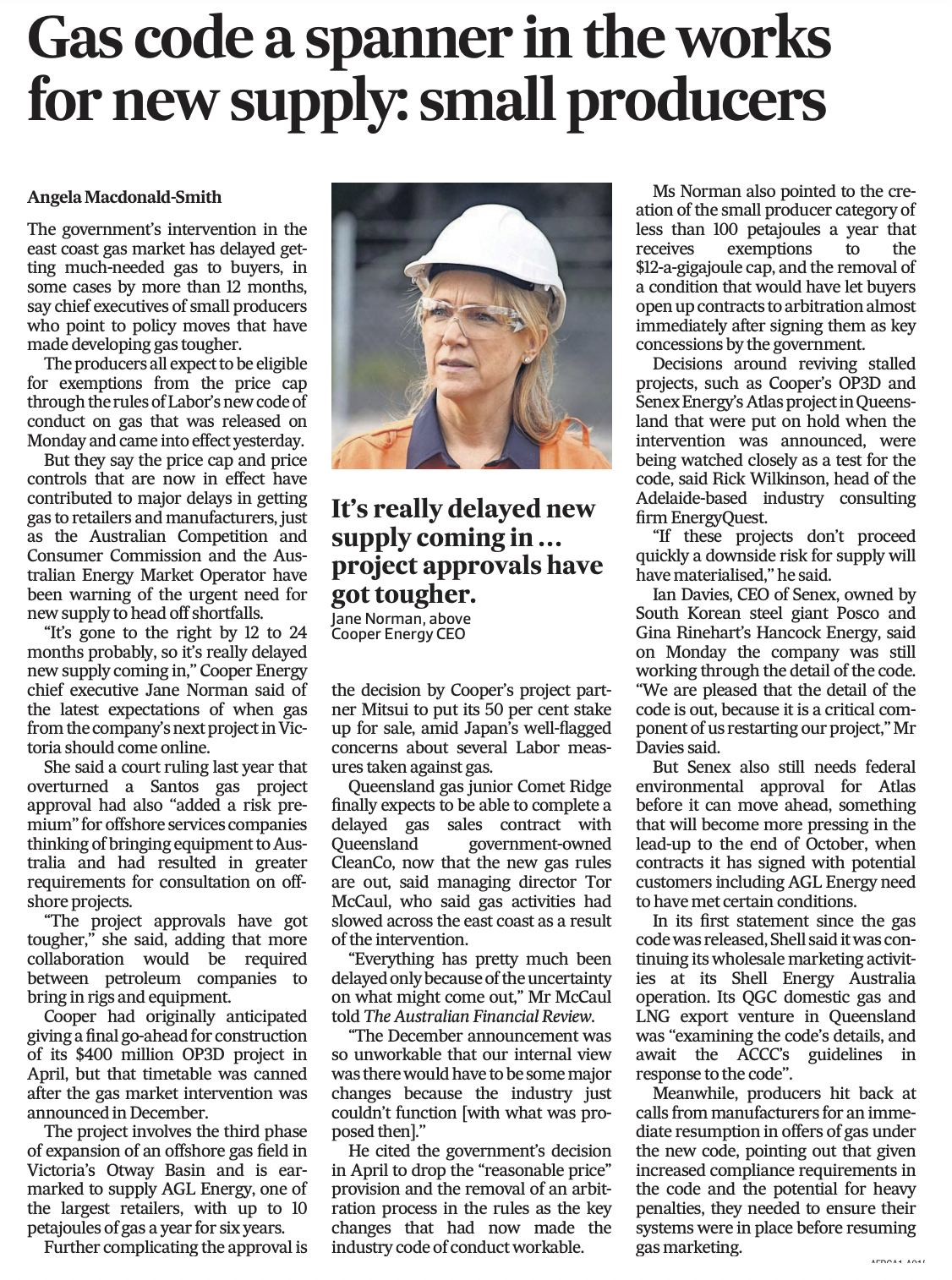 Gas code a spanner in the works for new supply: small producers ...