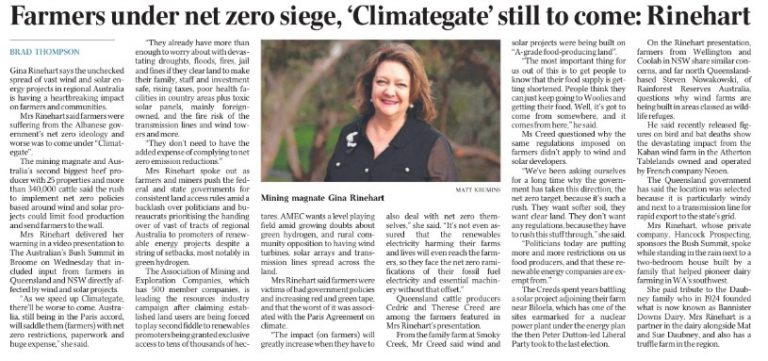 FARMERS UNDER NET ZERO SIEGE, ‘CLIMATEGATE’ STILL TO COME: RINEHART ...